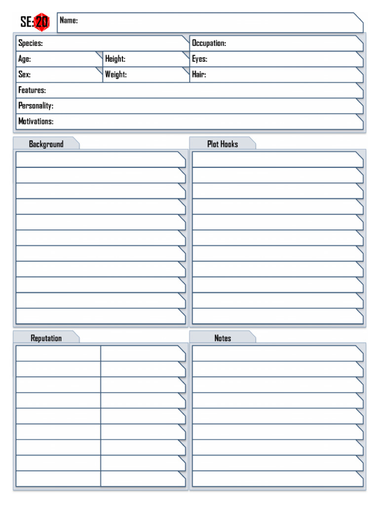 SE-20 Character Sheets 0.14 | PDF
