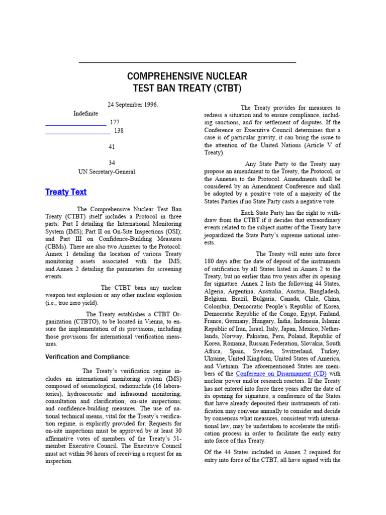 comprehensive_test_ban_treaty_CTBT_1996 | PDF | Weapons Of Mass ...