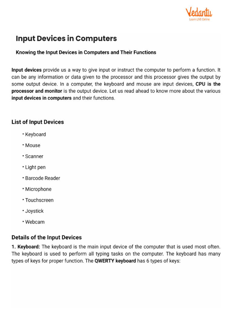 Input Devices in Computers | PDF