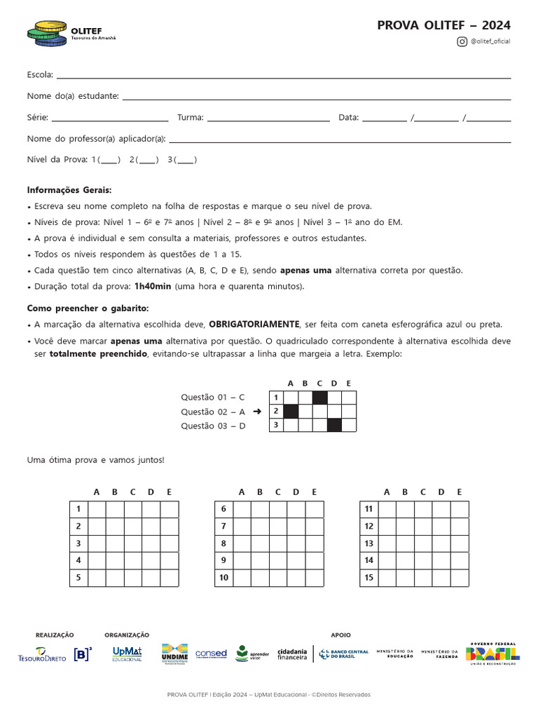 00_OLITEF2024_PROVA_FOLHA_DE_RESPOSTAS_A3 | PDF