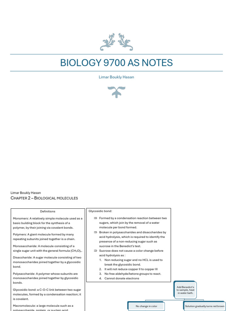 Biology 9700 AS Notes on Molecules | PDF | Cell Membrane | Mitosis