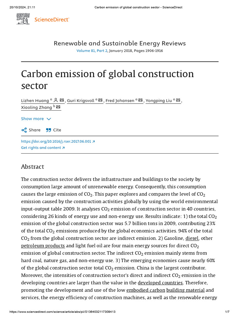 Carbon Emission of Global Construction Sector - ScienceDirect | PDF ...