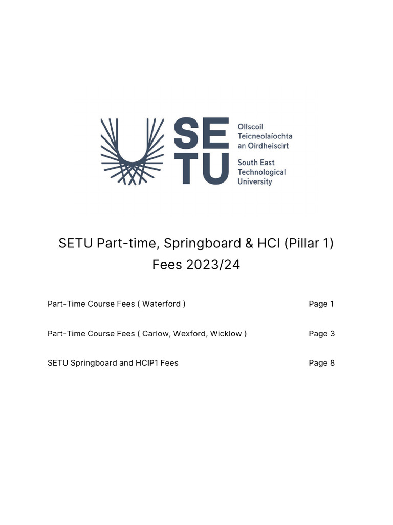 SETU Part-Time Course Fees 2023/24 | PDF | Diploma | Bachelor's Degree