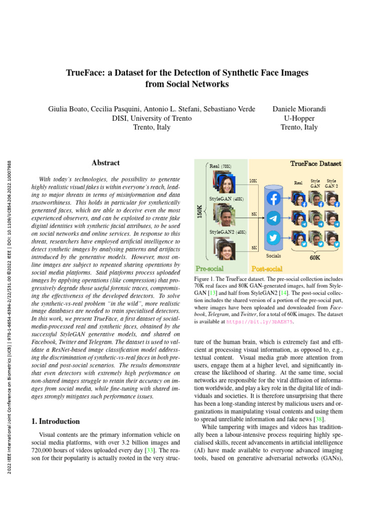 TrueFace Dataset for Synthetic Face Detection | PDF | Artificial Intelligence | Intelligence (AI ...