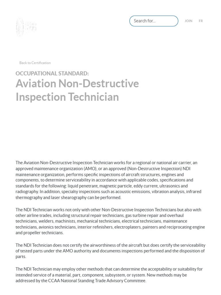 Aviation Non-Destructive Inspection Technician - Certification - CCAA ...