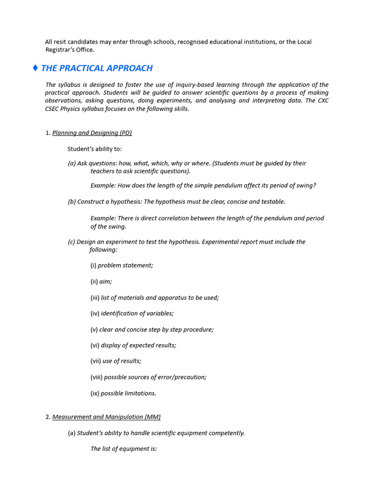 CXC CSEC Physics Resit Guidelines | PDF | Experiment | Observation