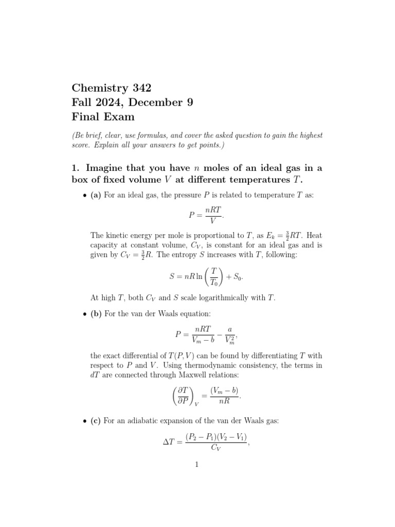 Pchem_final_notes | PDF | Gases | Temperature