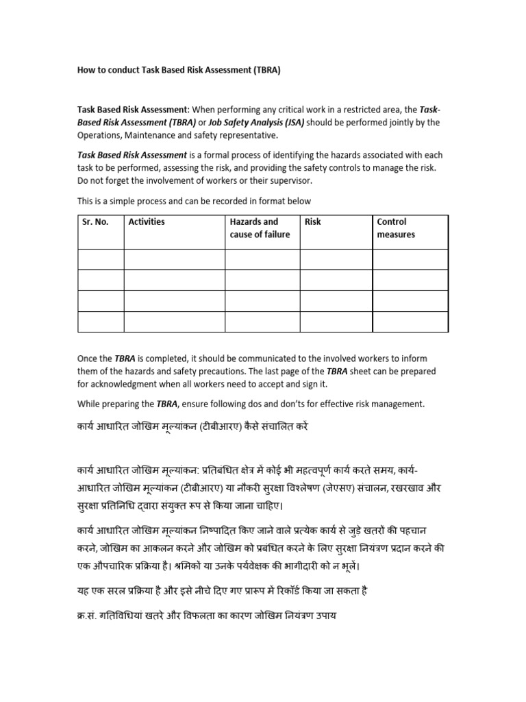 How To Conduct Task Based Risk Assessment | PDF