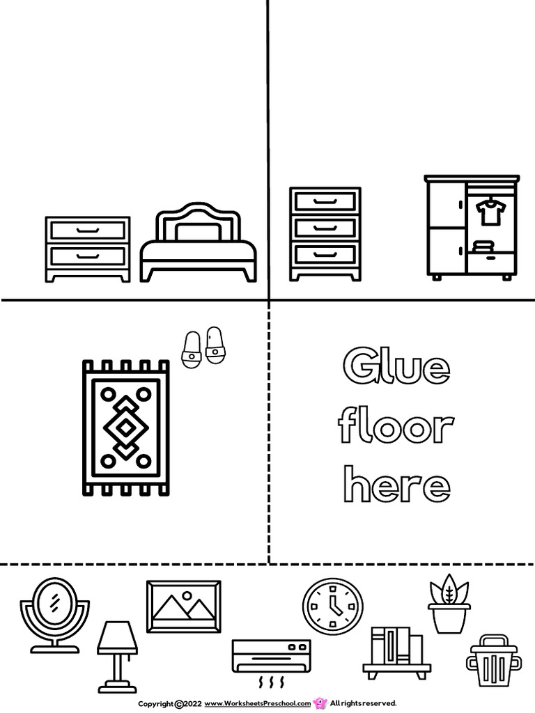 Bedroom 3d Folding Worksheet No Color | PDF