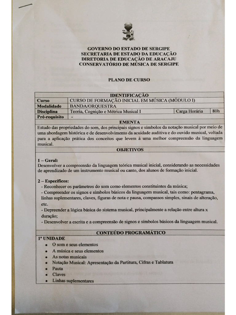 2025 - Ementa Teoria 1 | PDF