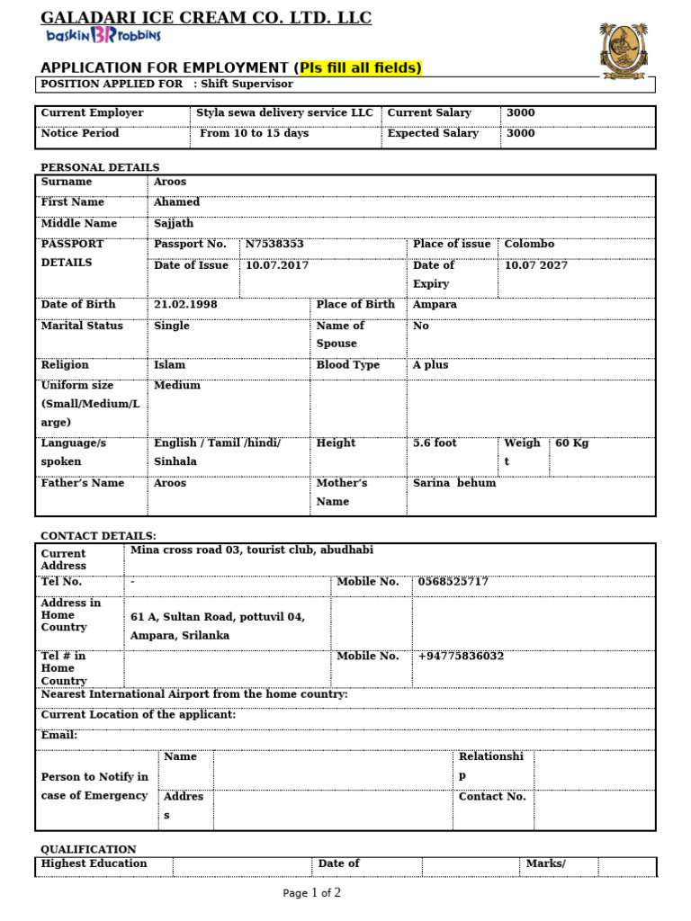 Employment Application Form New - All | PDF