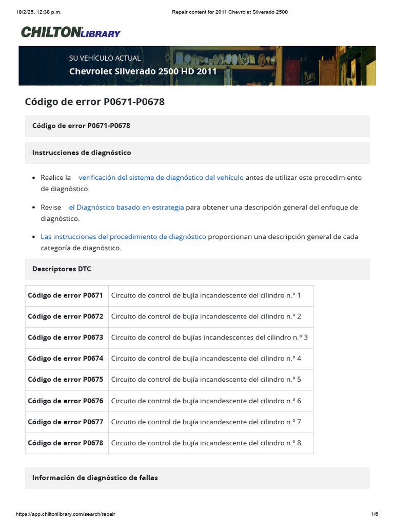 2011 Chevrolet Silverado 2500 Código de Error P0671-P0678 | PDF ...