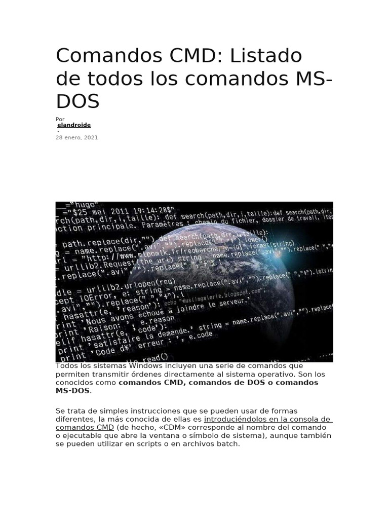 Comandos CMD MS-DOS: Guía Completa | PDF | Interfaz de línea de comando | Archivo de computadora