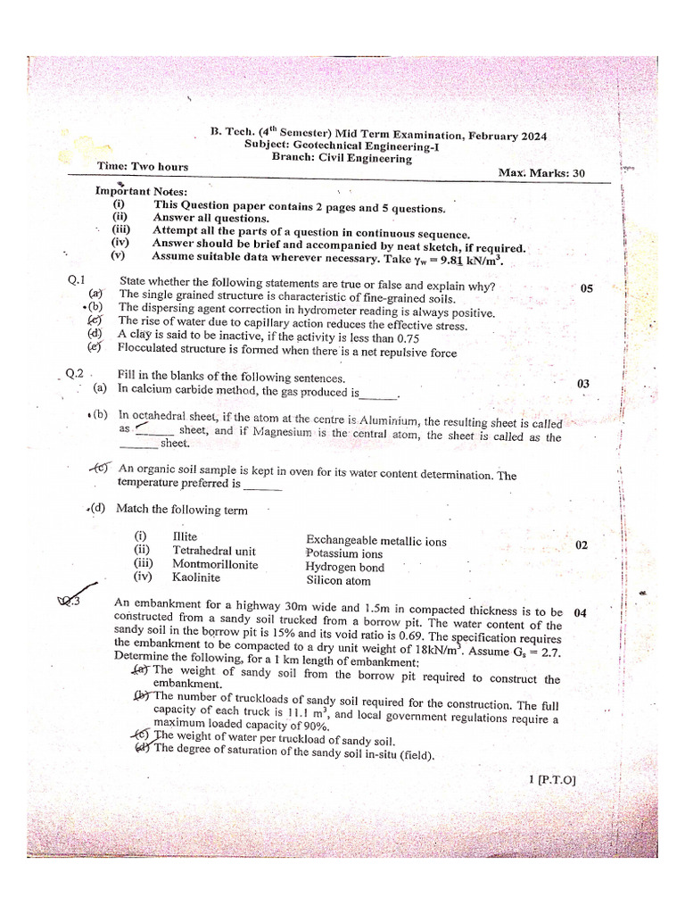 Civil 4th Sem (Mid Sem Pyq) 2024 | PDF