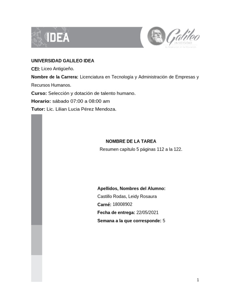 Leidy Castillo Resumen Cap 5 | PDF | Gestión de recursos humanos | Reclutamiento