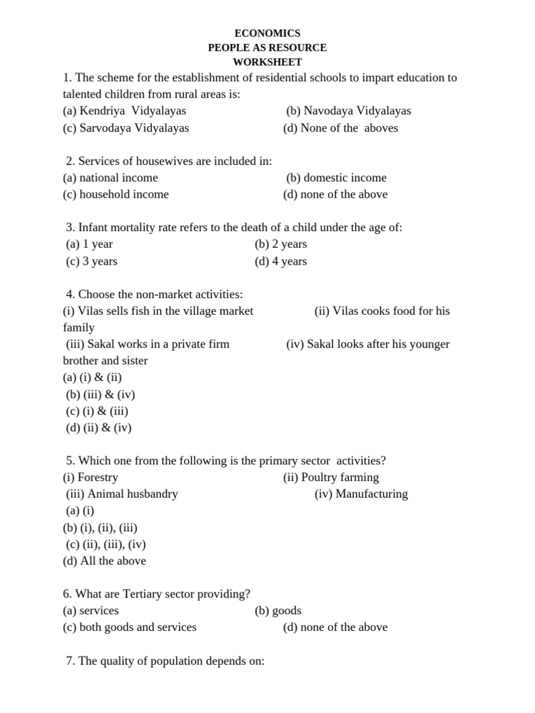 Worksheet Economics Grade 9 | PDF | Human Development Index | Economies