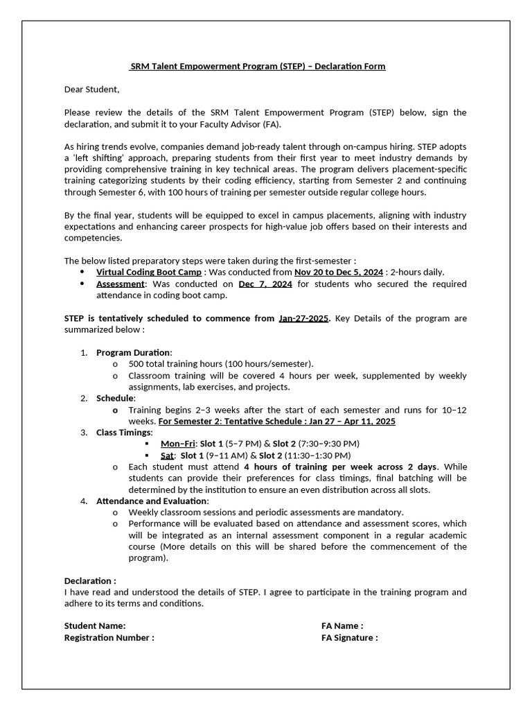 STEP Student Declaration Form | PDF | Academic Term