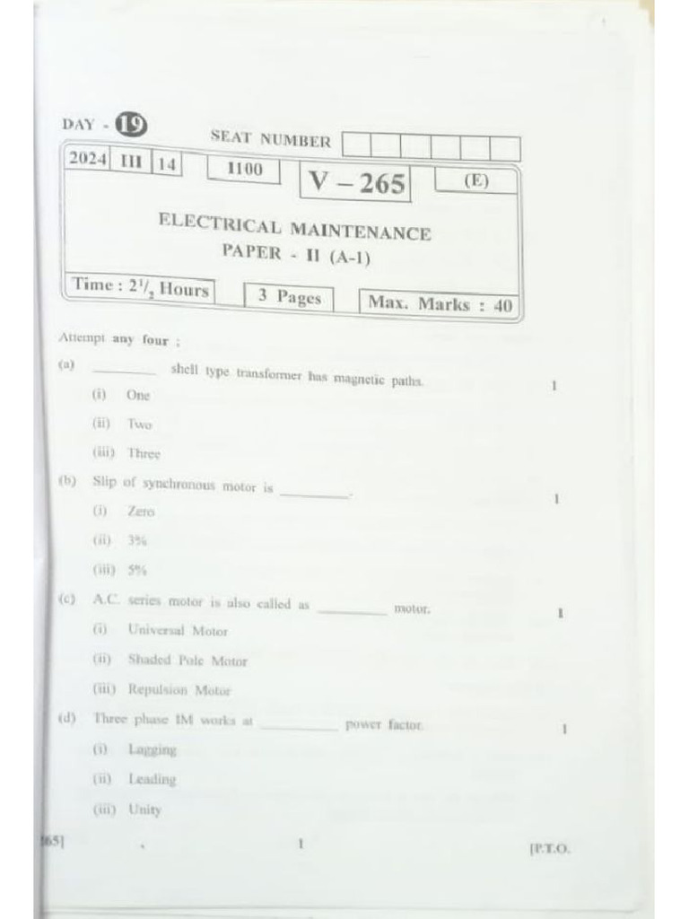 Electrical Maintenance Pyq | PDF