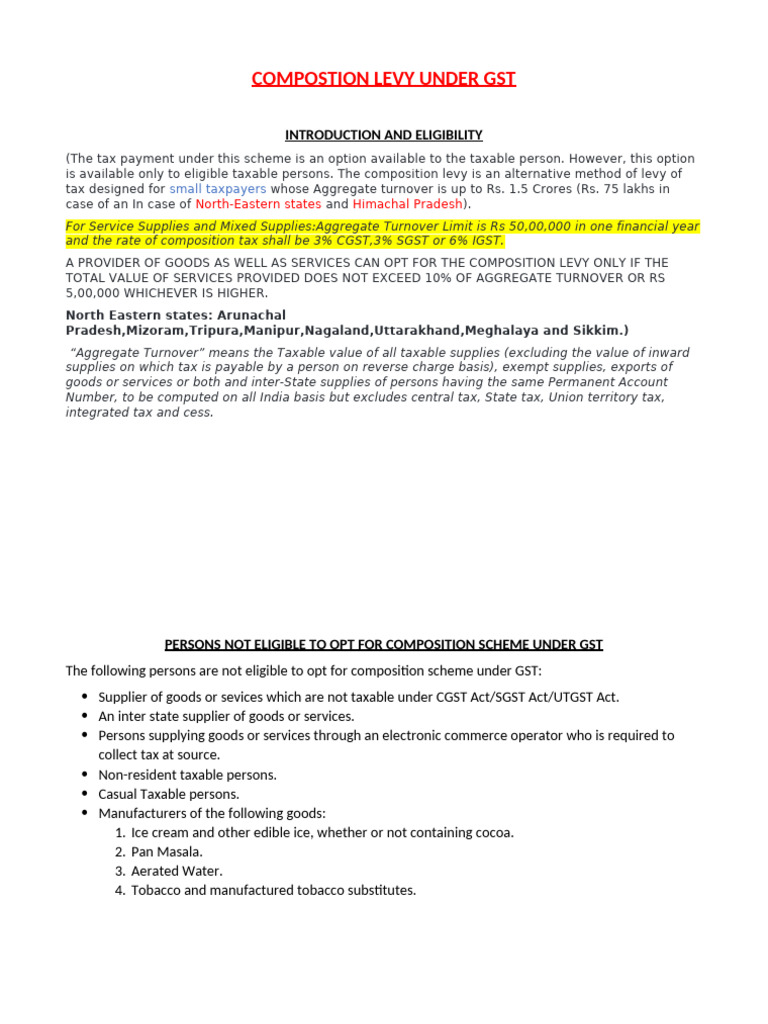 GST Composition Levy: Eligibility & Rules | PDF | Taxes | Government ...