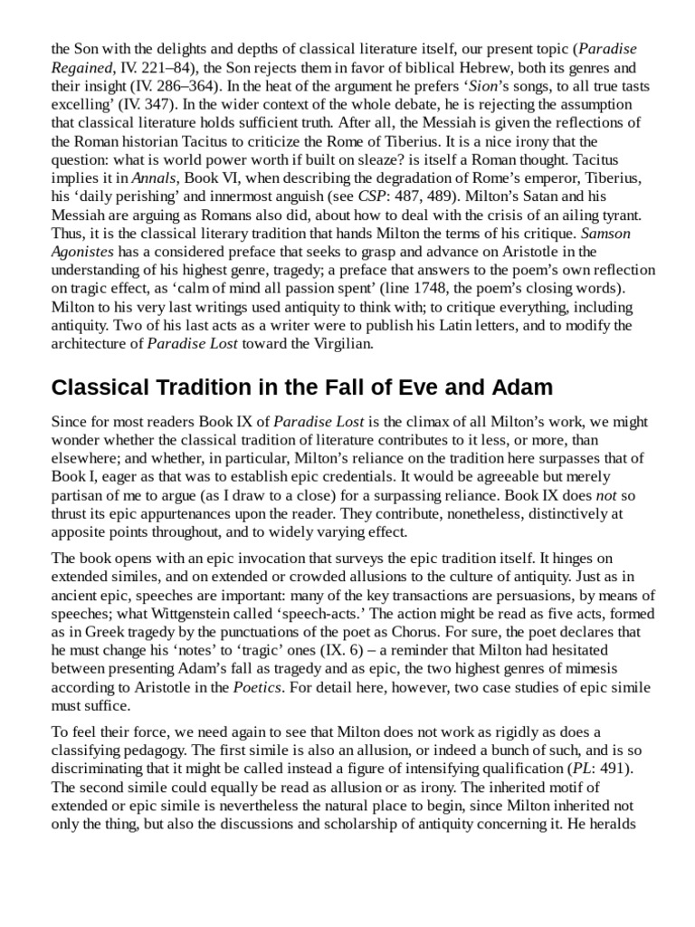 Classical Tradition in The Fall of Adam and Eve | PDF | Paradise Lost