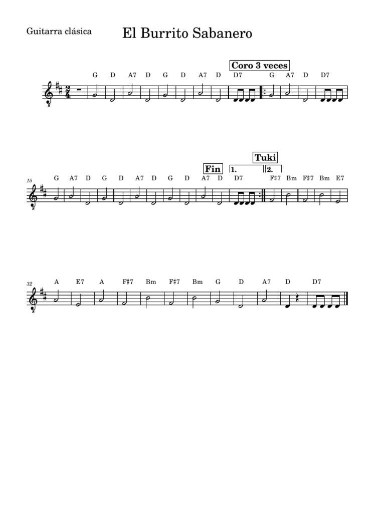 El Burrito Sabanero-Guitarra - Clásica | PDF