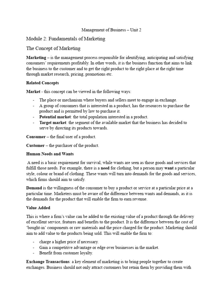 MOB Module 2 - Fundamentals of Marketing | PDF | Marketing | Market (Economics)