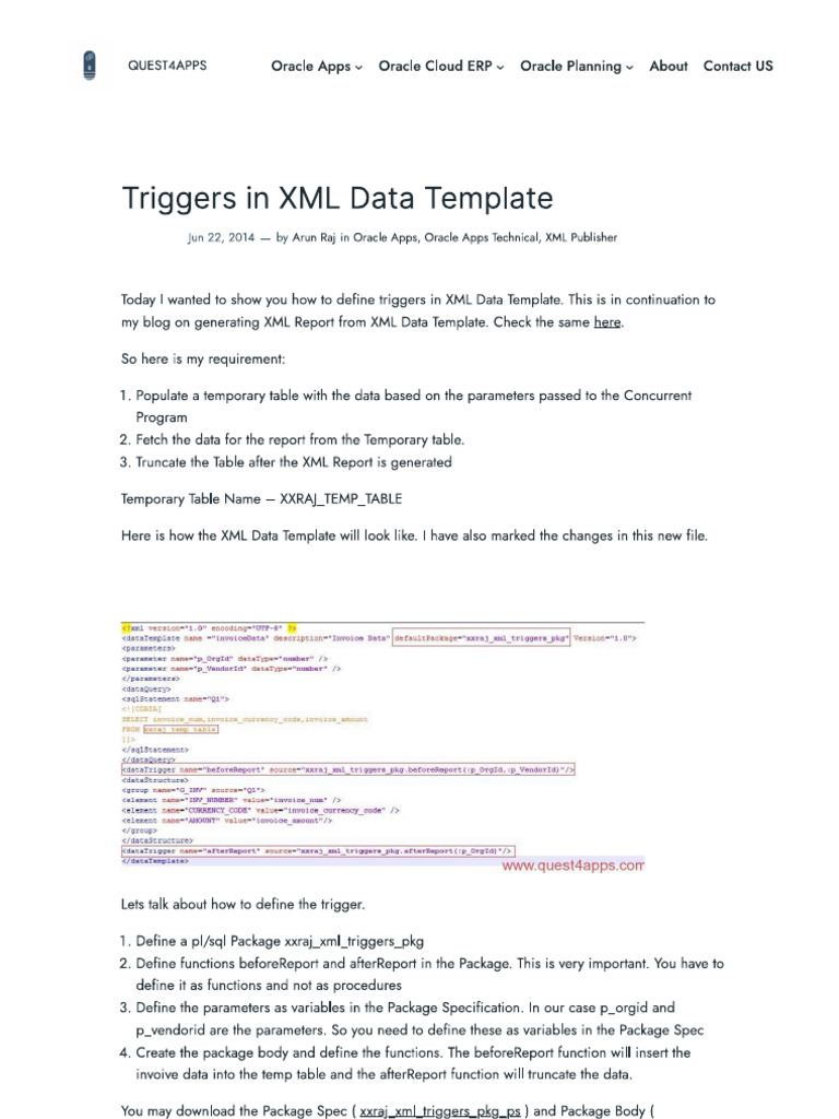 Triggers in XML Data Template | PDF