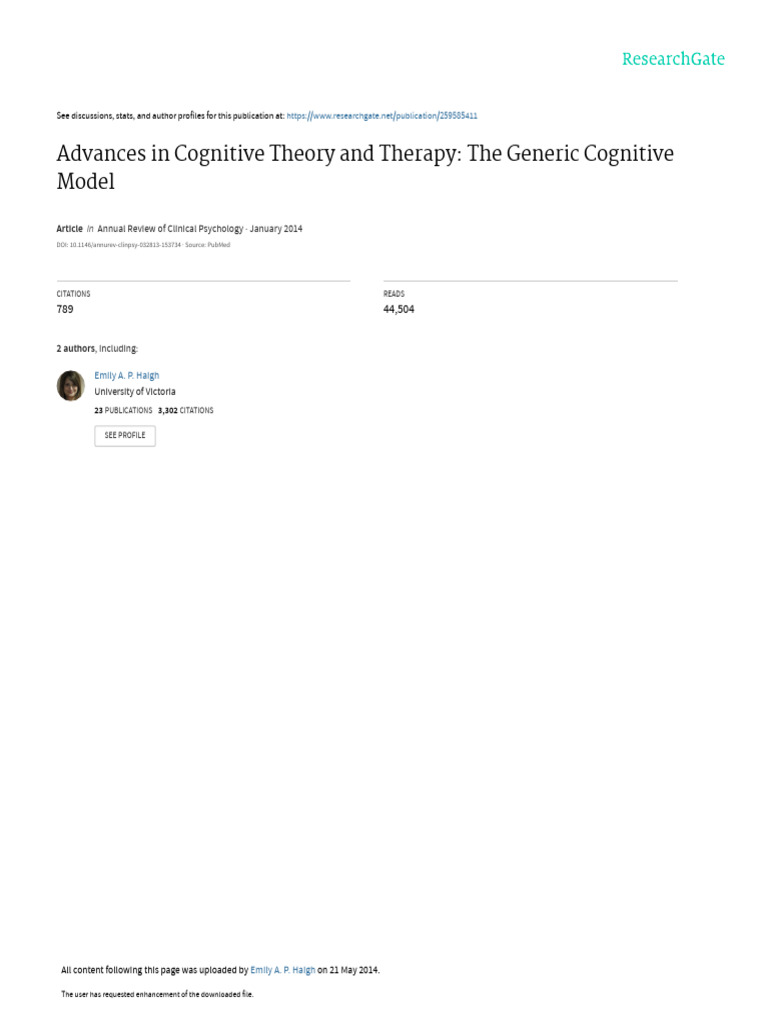 BeckHaigh2014annurev-clinpsy | PDF | Schema (Psychology) | Anxiety