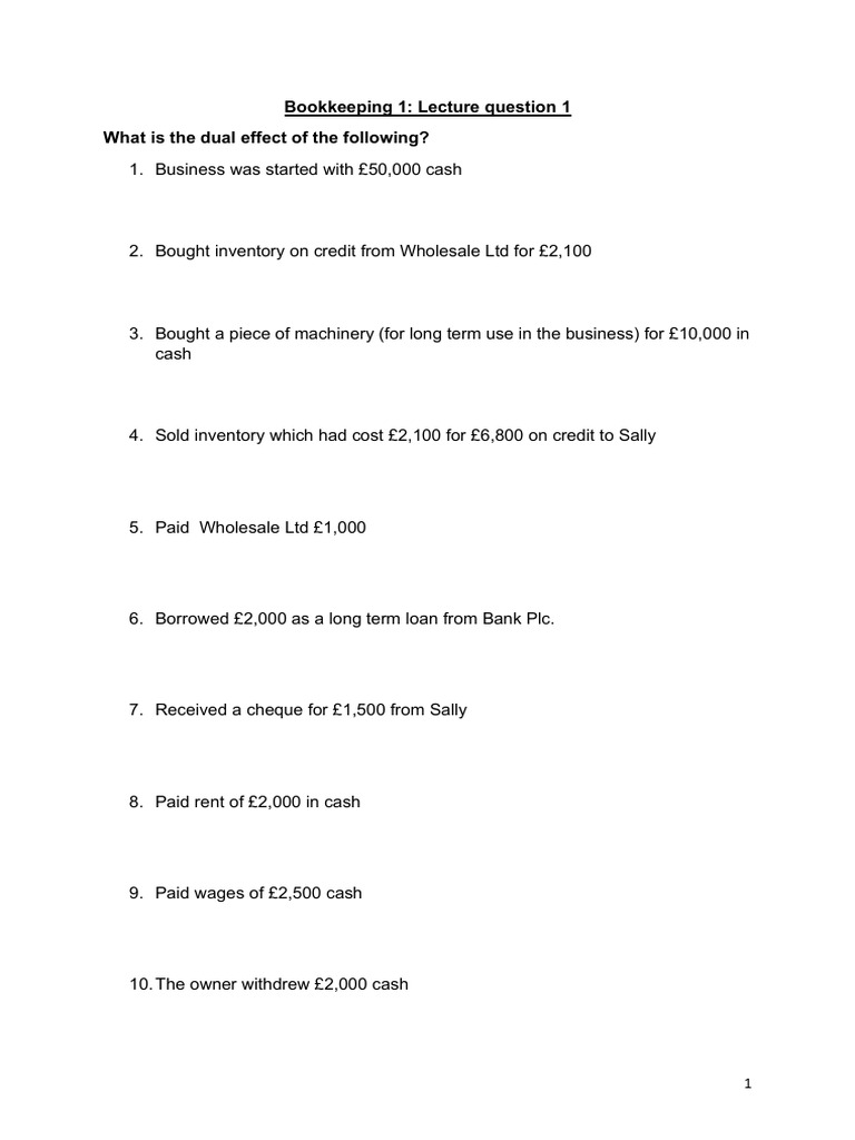 Bookkeeping 1 Lecture Questions | PDF | Bookkeeping | Debits And Credits