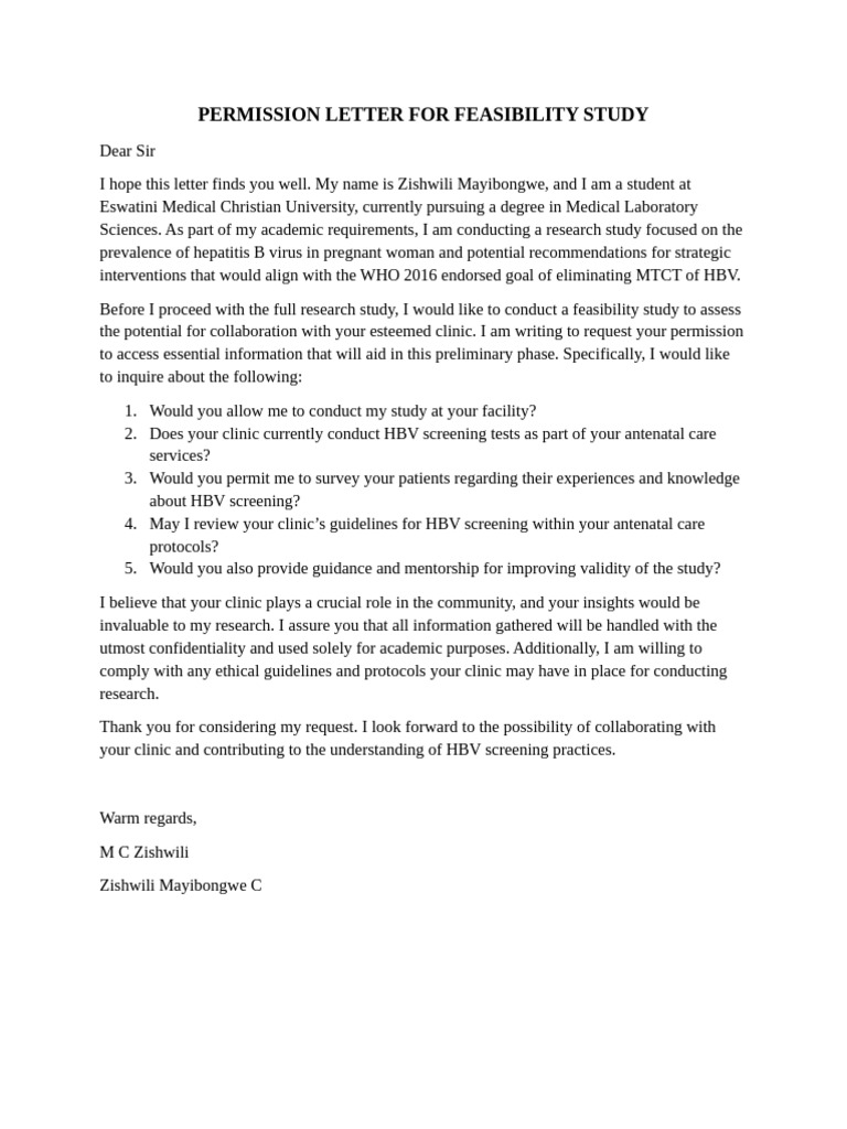 Permission Letter for Feasibility Study | PDF