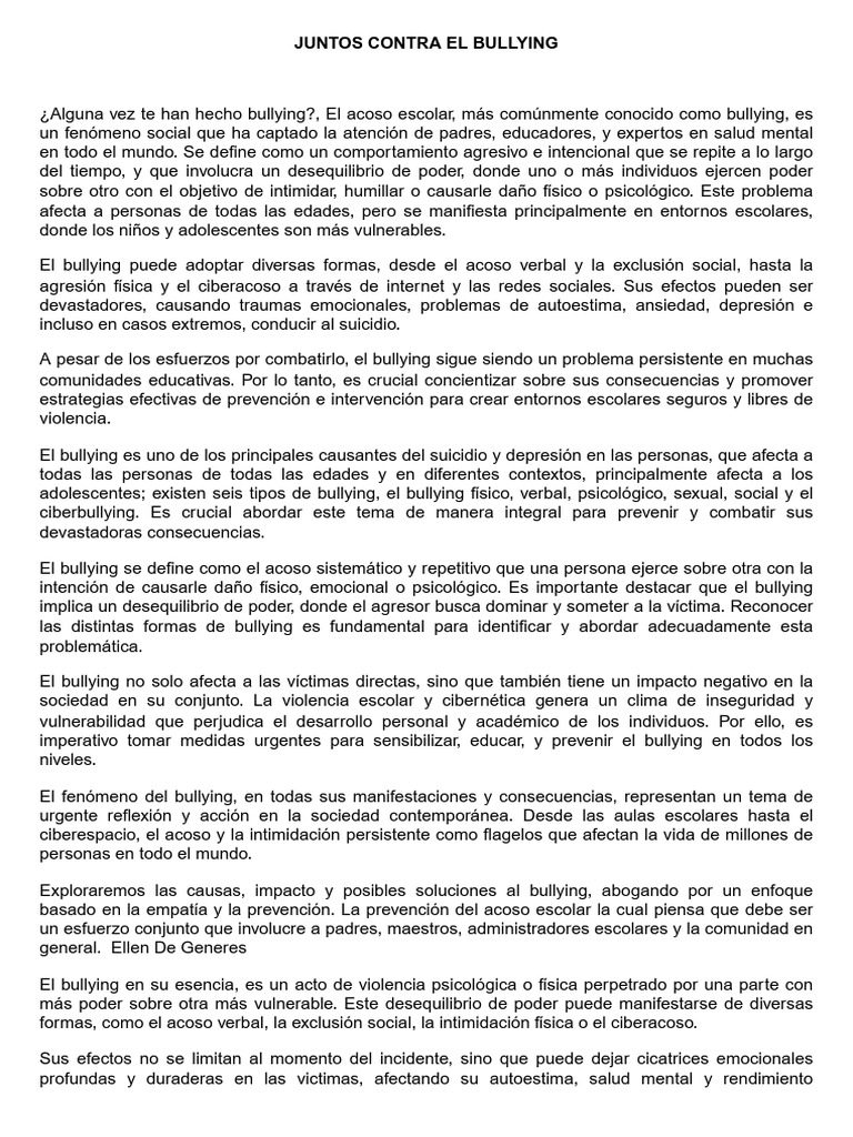 Juntos Contra El Bullying (Mejorado XD) | PDF | Acoso cibernético ...