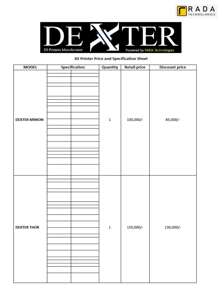 3D Printer Specifications | PDF | Materials | Secondary Sector Of The ...