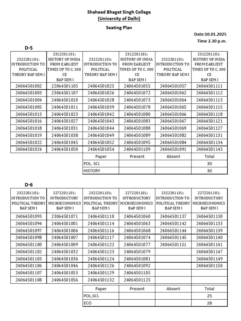 College Exam Seating Plan 2025 | PDF