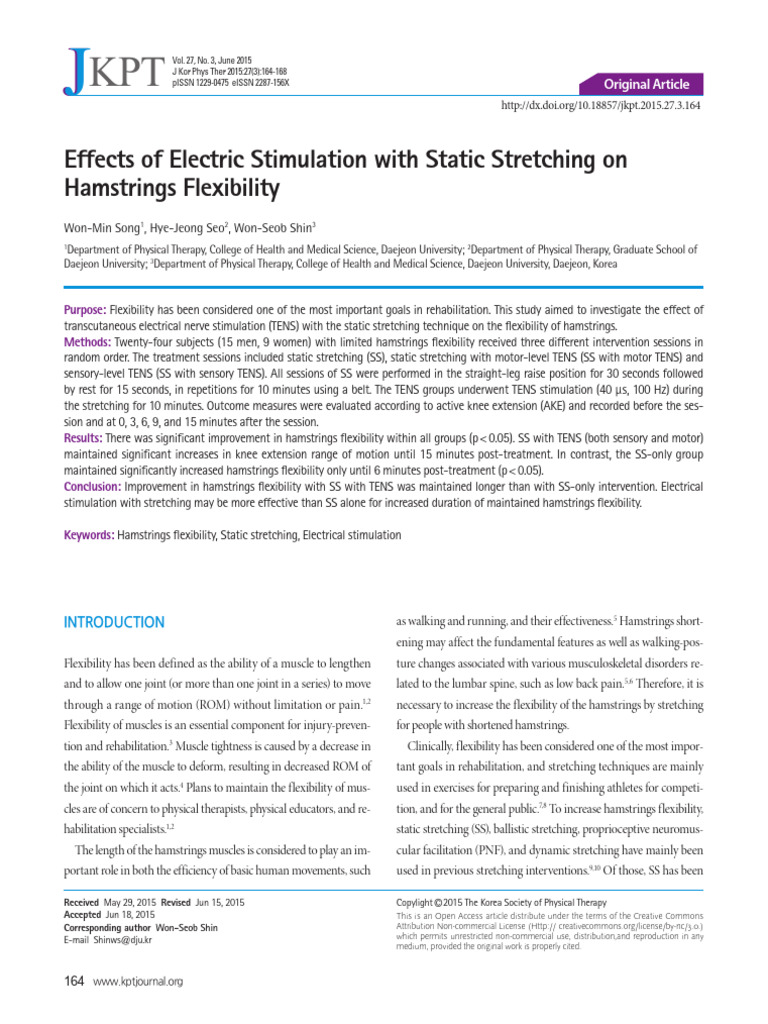 Effects of Electric Stimulation With Static Stretching on Hamstrings Flexibility | PDF ...