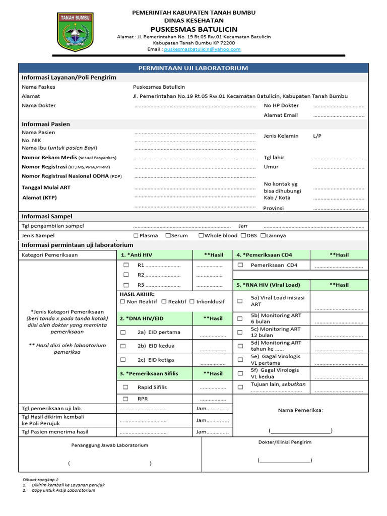 Form Permintaan Lab | PDF