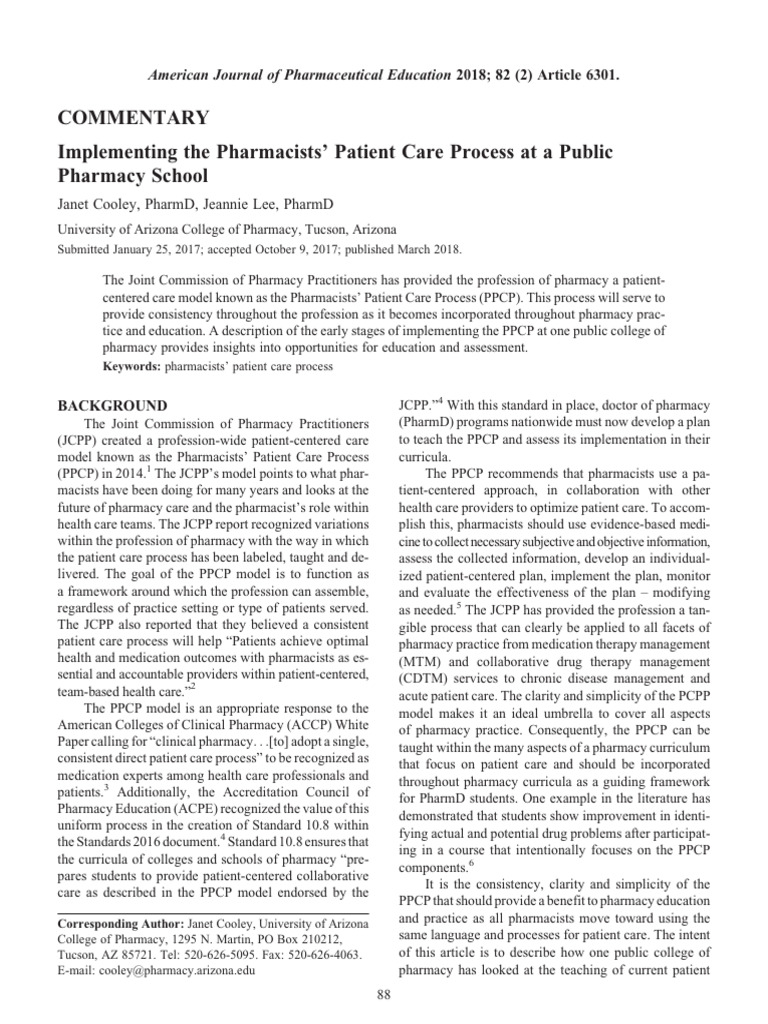 Implementing The Pharmacists' Patient Care Process at A Public | PDF ...