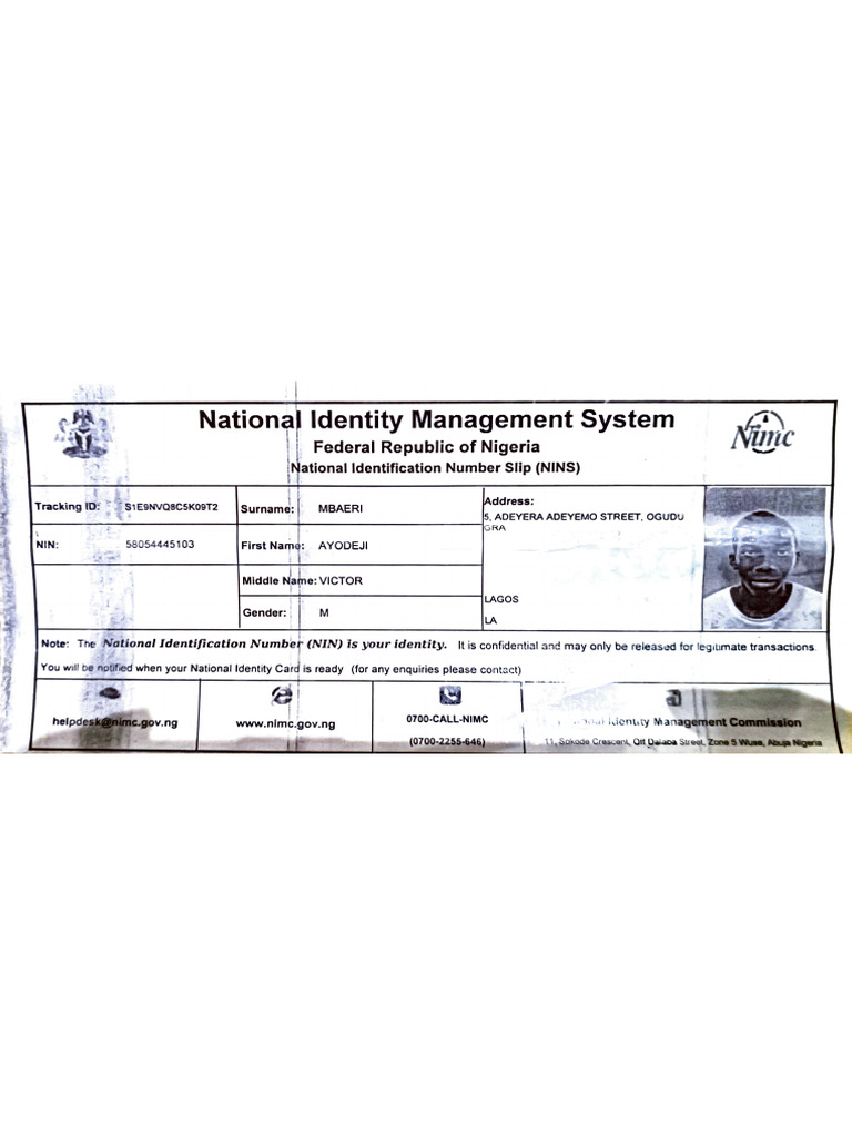 Ayodeji Mbaeri - NIN SLIP. | PDF