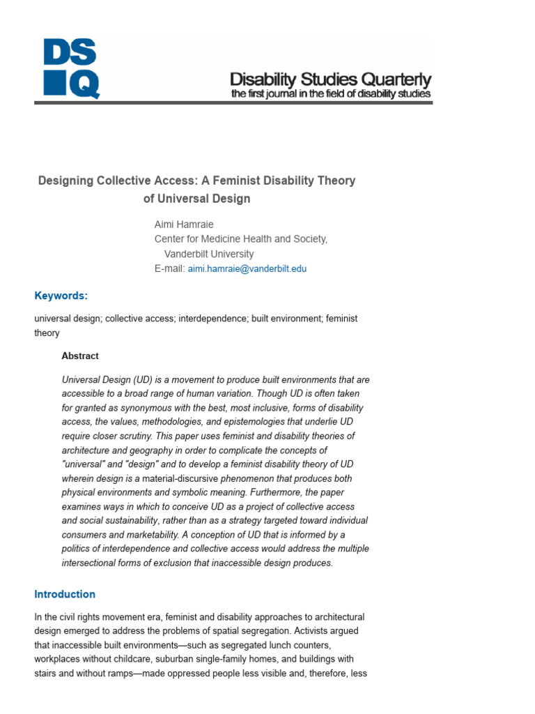 Feminist Disability Theory in Universal Design | PDF | Intersectionality | Disability