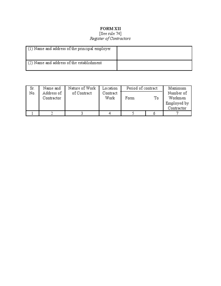 Contract Labour FORM XII | PDF | Labor | Industrial Relations