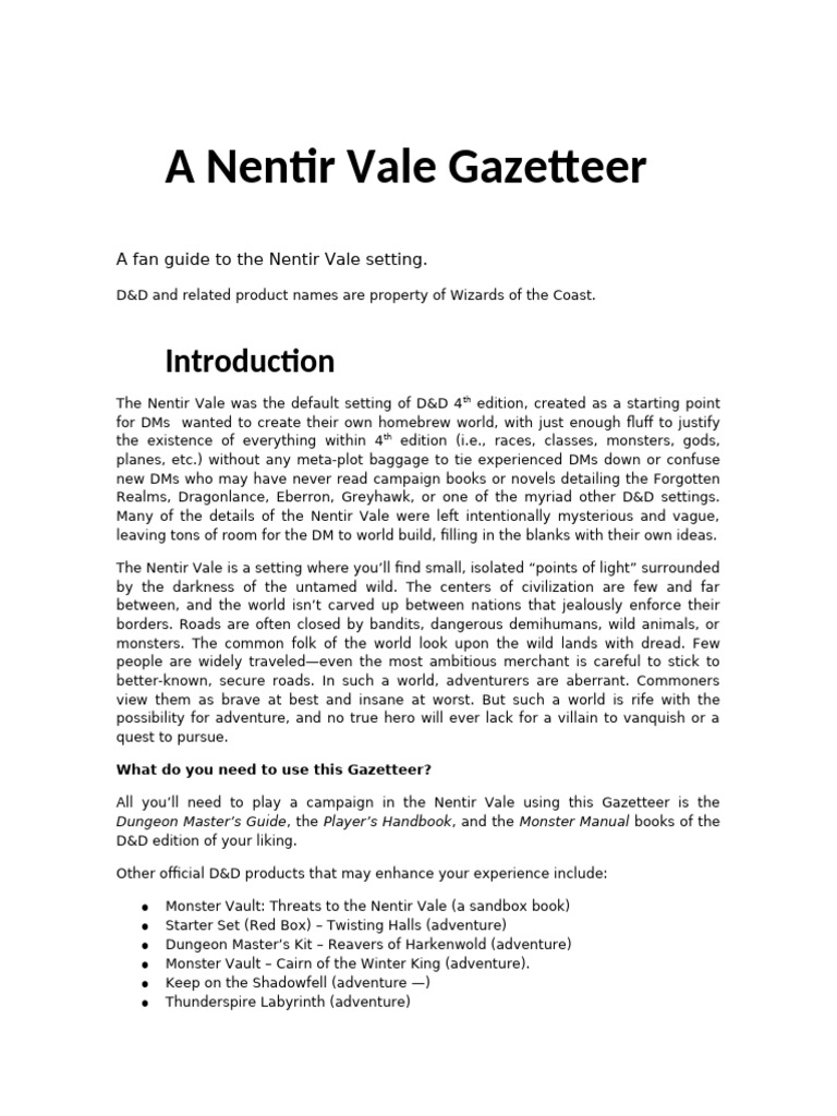 Nentir Vale Campaign Guide | PDF | Dungeons & Dragons Campaign Settings ...