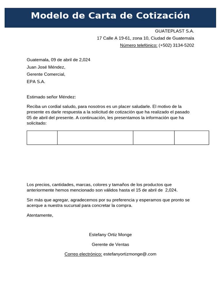 Carta de Cotización | PDF