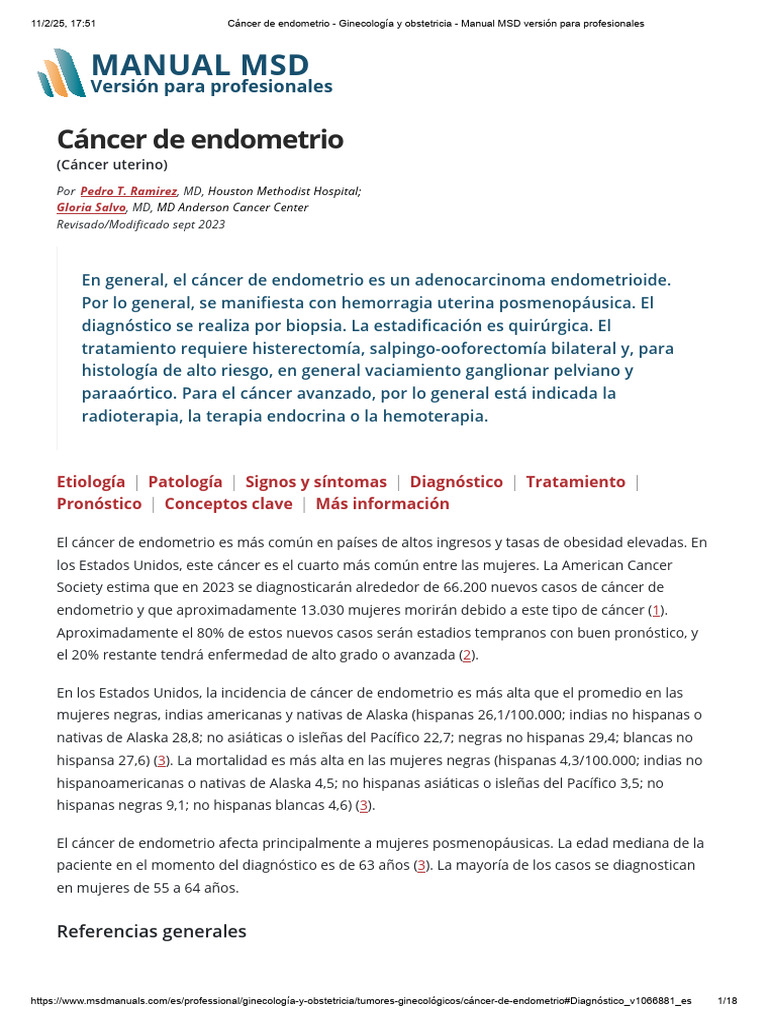 Cáncer de Endometrio - Ginecología y Obstetricia - Manual MSD Versión ...