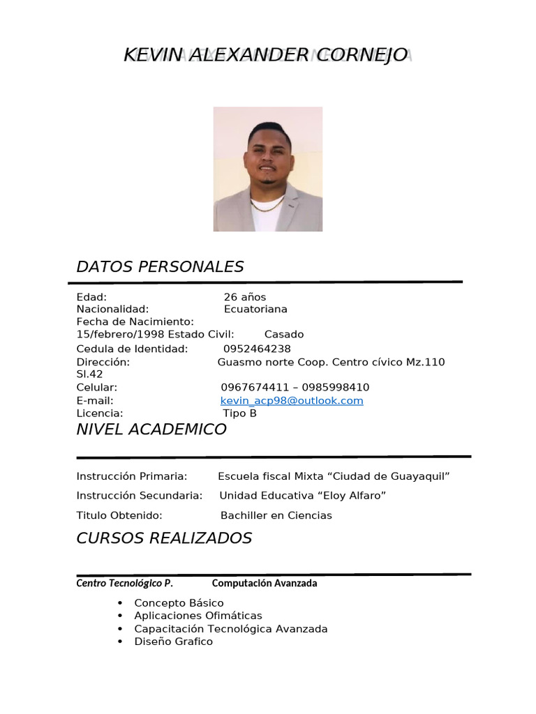 Currículum Vitae de Kevin Cornejo | PDF