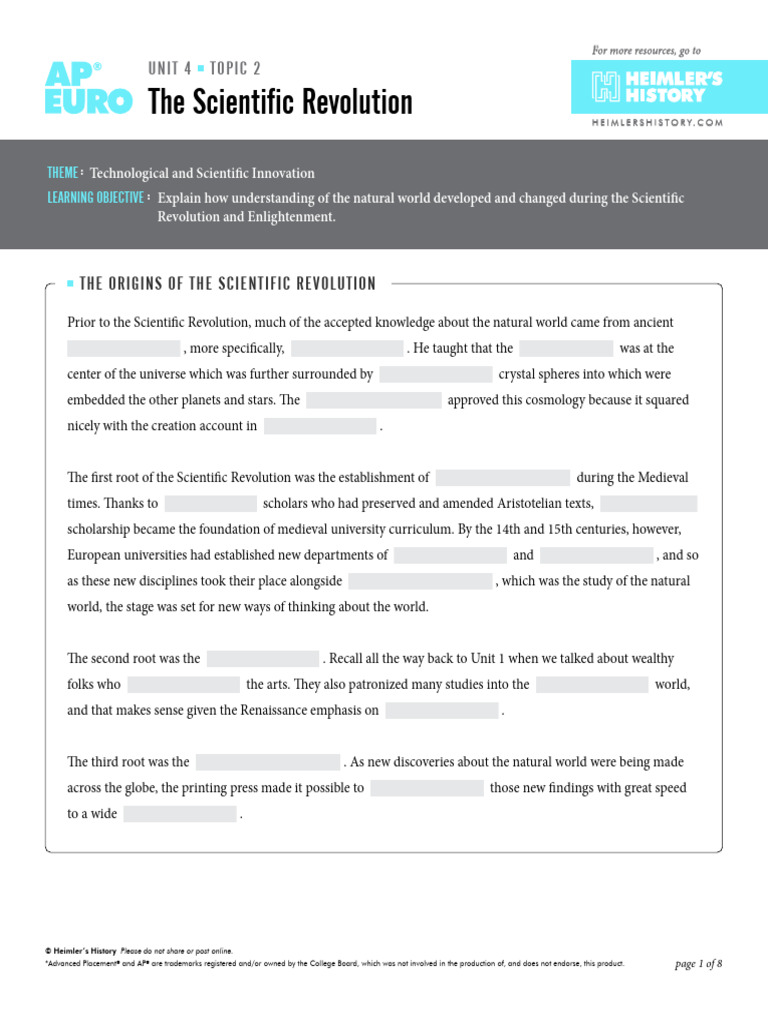 AP Euro Unit 4 Topic 2 Noteguides | PDF | Science | Scientific Revolution