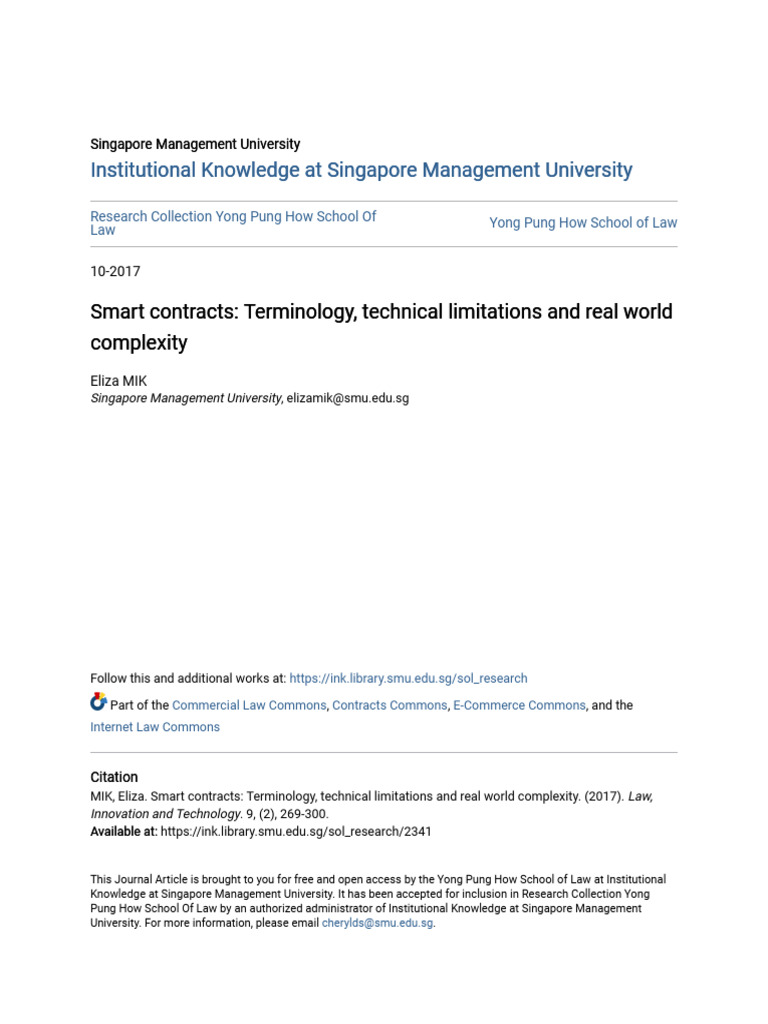 Smart Contracts - Terminology Technical Limitations and Real World ...