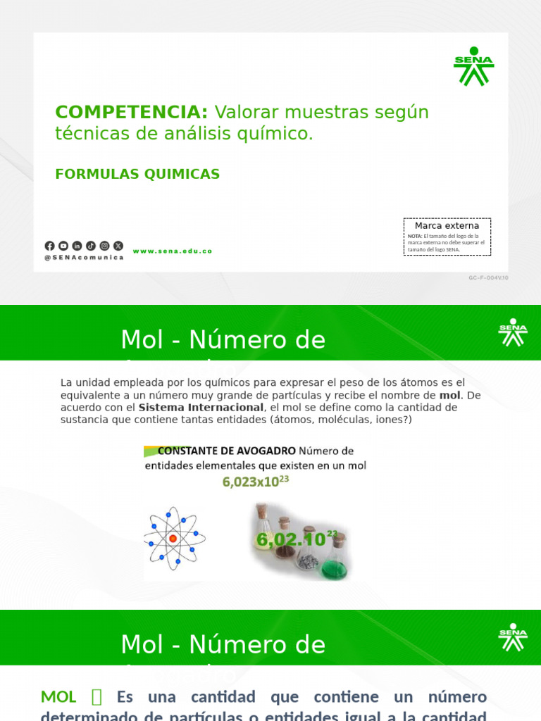 Análisis Químico: Mol y Fórmulas | PDF | Mole (Unidad) | Moléculas