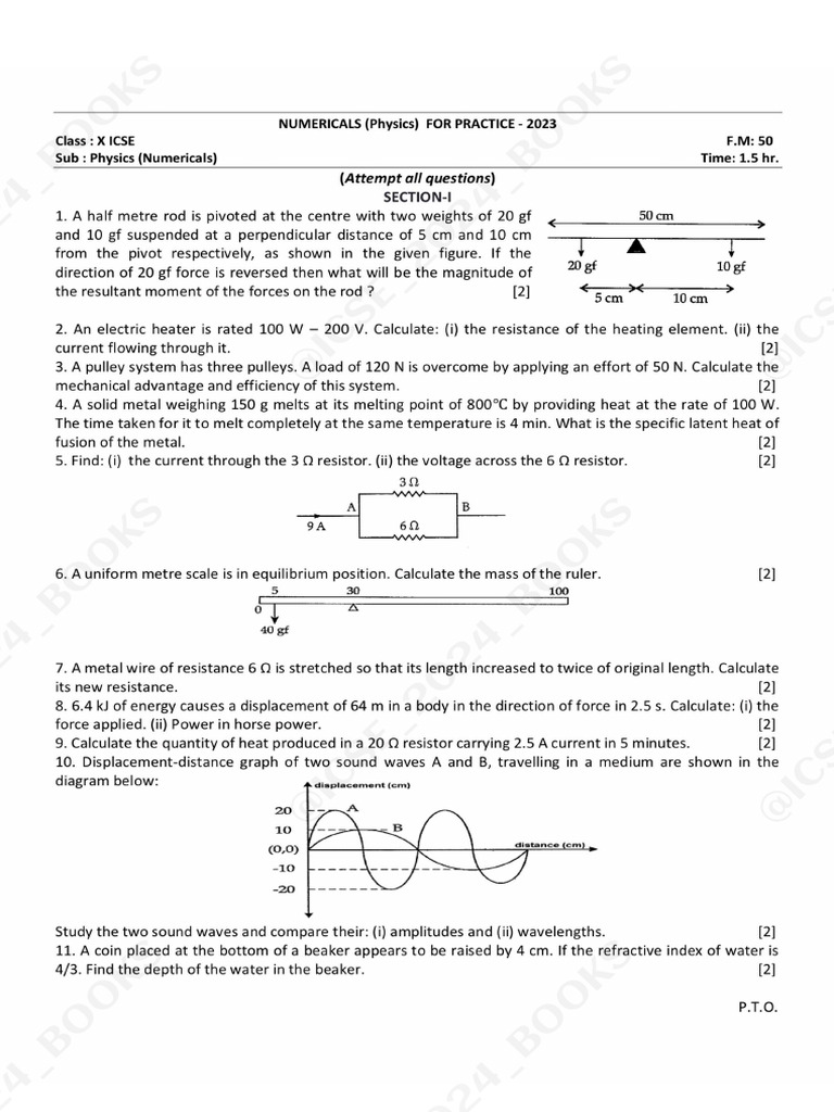 ICSE Physics Numericals (Full Syllabus) | PDF | Physical Phenomena | Applied And ...
