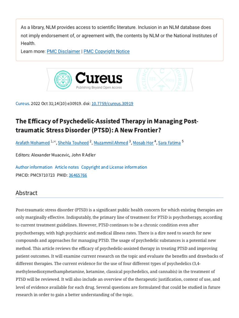 The Efficacy of Psychedelic-Assisted Therapy in Managing Post-Traumatic Stress Disorder (PTSD ...