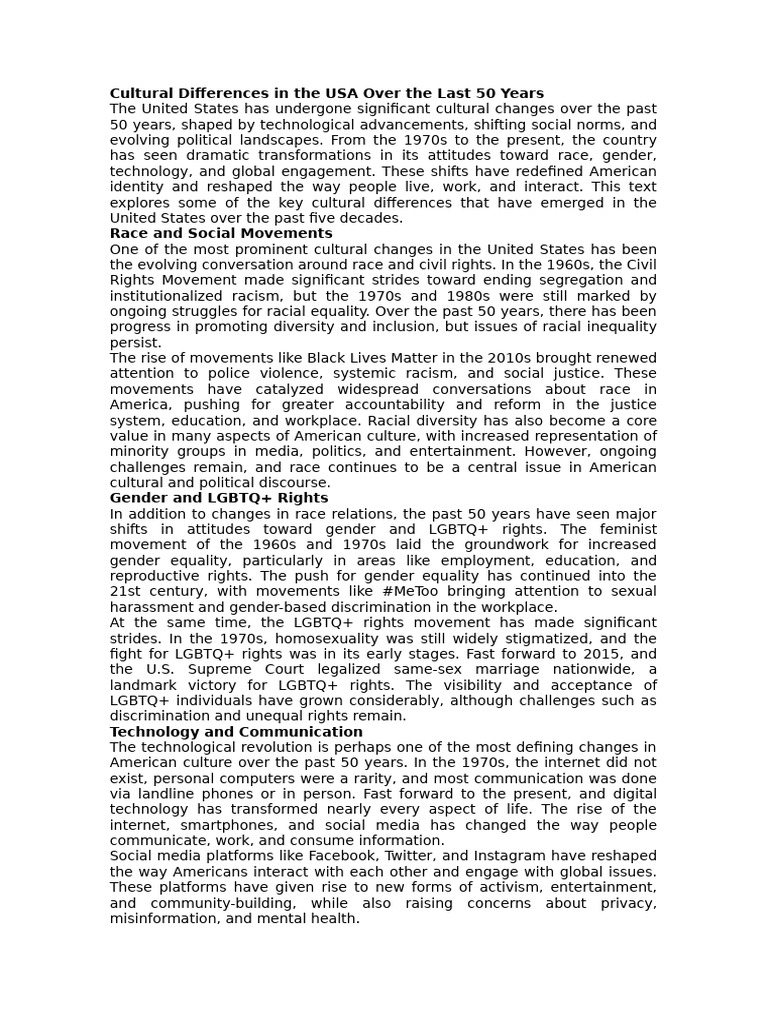 Cultural Shifts in America: 50 Years | PDF | Multiculturalism | Race ...