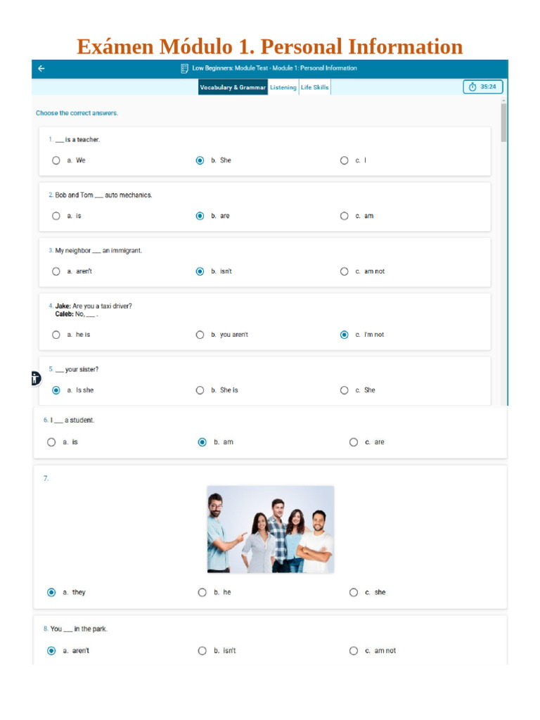 MODULE TEST 1. Personal Information | PDF